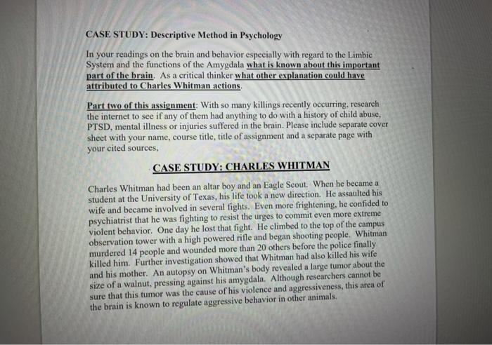 Solved CASE STUDY: Descriptive Method in Psychology In your | Chegg.com