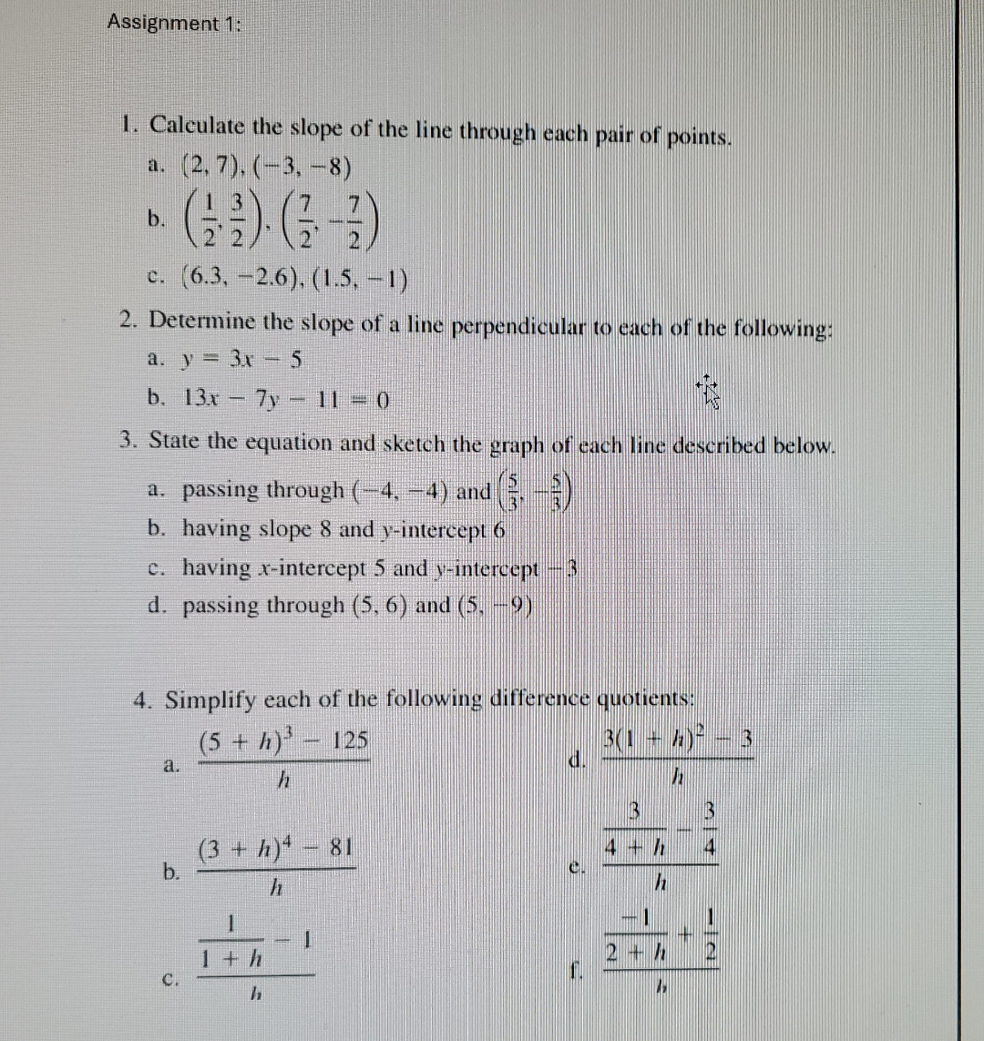 Solved Assignment 1:Calculate the slope of the line through | Chegg.com