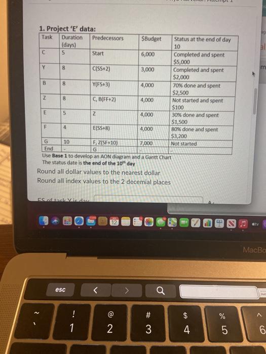 Solved B 1. Project 'E' data: Task Duration Predecessors | Chegg.com