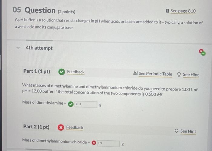 Solved 05 Question (2 points) e See page 810 A pH buffer is | Chegg.com