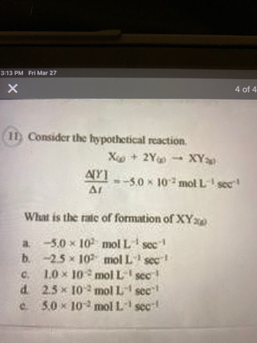 Solved consider the hypothetical reaction. X+2Y yields XY | Chegg.com