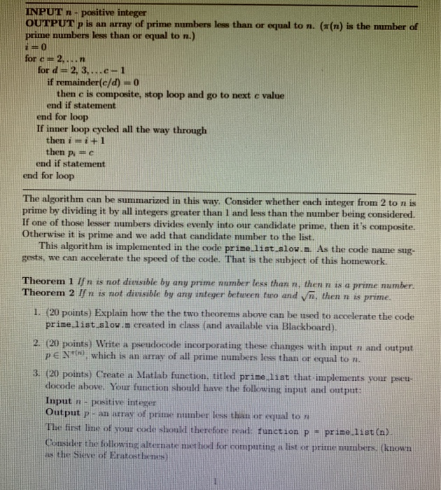 Solved Input Positive Integer Output P Is An Array Of Prime 2125
