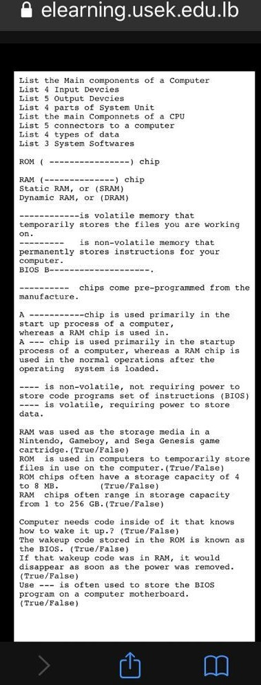 Solved elearning.usek.edu.lb List the Main components of a | Chegg.com