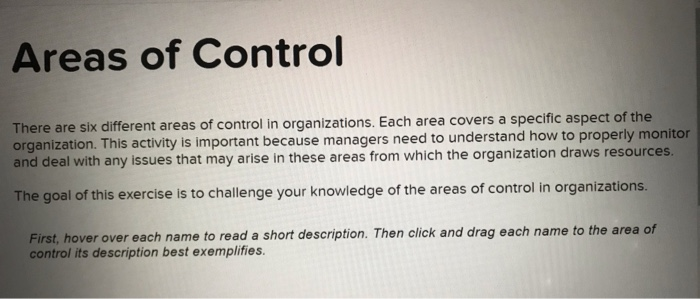 Solved Areas of Control There are six different areas of | Chegg.com