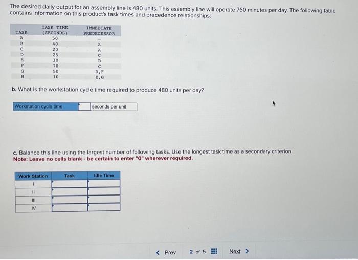 Solved The desired daily output for an assembly line is 480 | Chegg.com