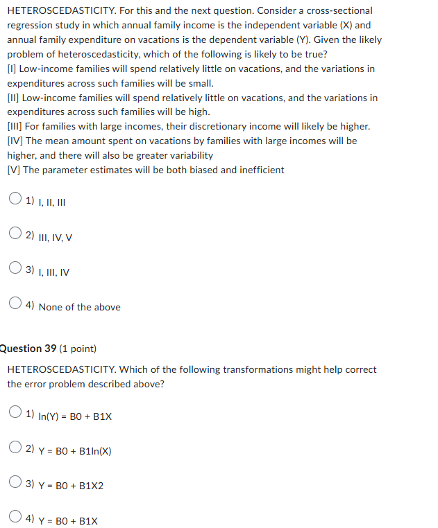 Solved HETEROSCEDASTICITY. For this and the next question. | Chegg.com
