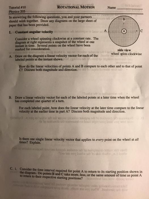 Solved Tutorial #10 ROTATIONAL MOTION Name Physies 205 In | Chegg.com