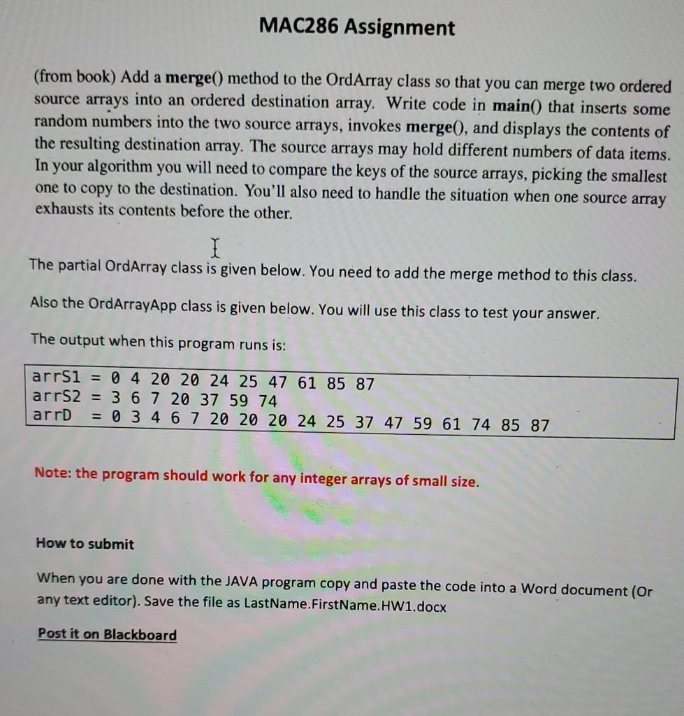 Solved MAC286 Assignment (from book) Add a merge() method to | Chegg.com