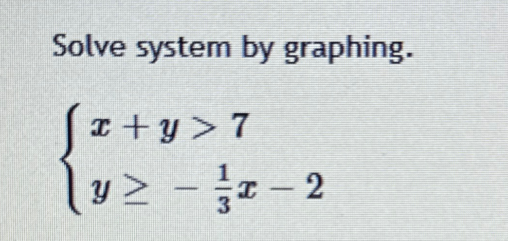 Solved Solve system by graphing.x+y>7y≥-13x-2 | Chegg.com
