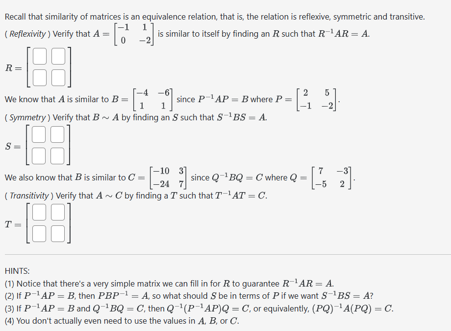 Solved HINTS:(1) ﻿Notice that there's a very simple matrix | Chegg.com