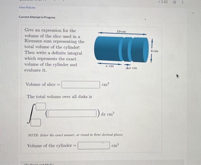 Solved Give an expression for the volume of the slice used | Chegg.com