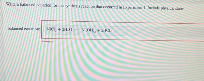 Write A Balanced Equation For The Synthesis Reaction