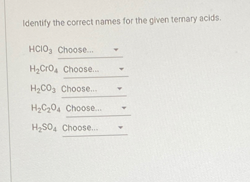 Solved Identify the correct names for the given ternary | Chegg.com