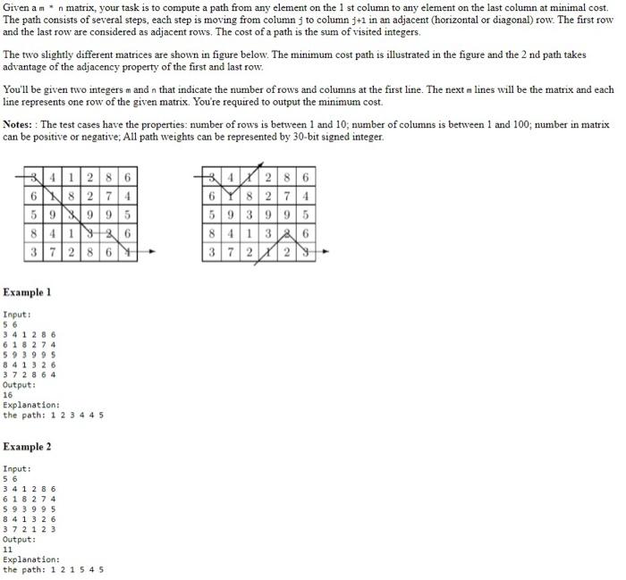Solved Given a mn matrix, your task is to compute a path | Chegg.com