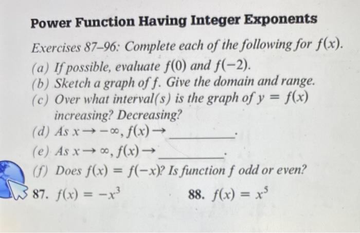Solved Power Function Having Integer Exponents Exercises | Chegg.com