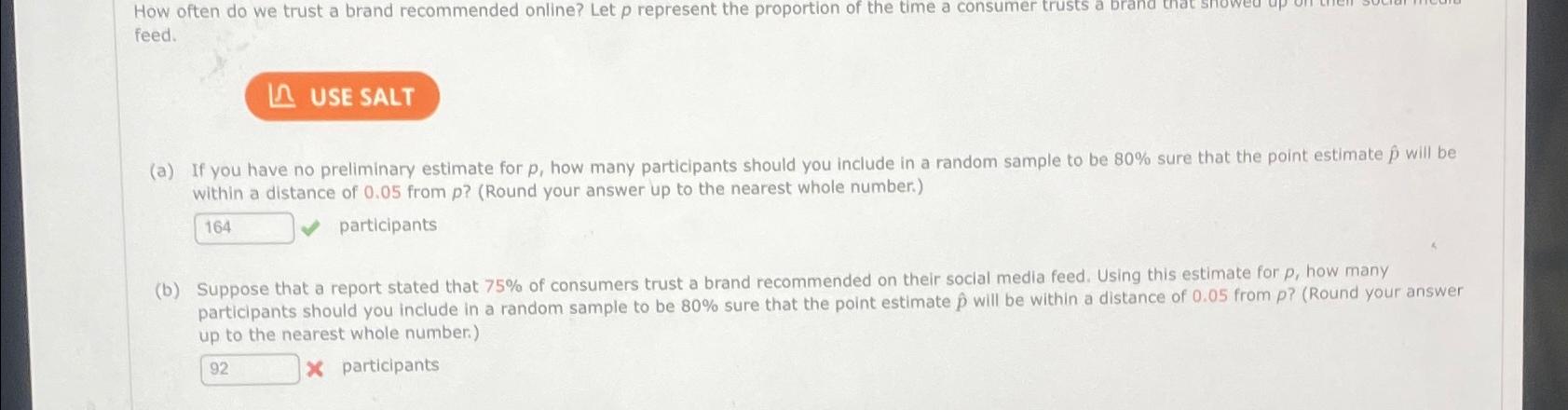 Solved feed.(a) ﻿If you have no preliminary estimate for p, | Chegg.com