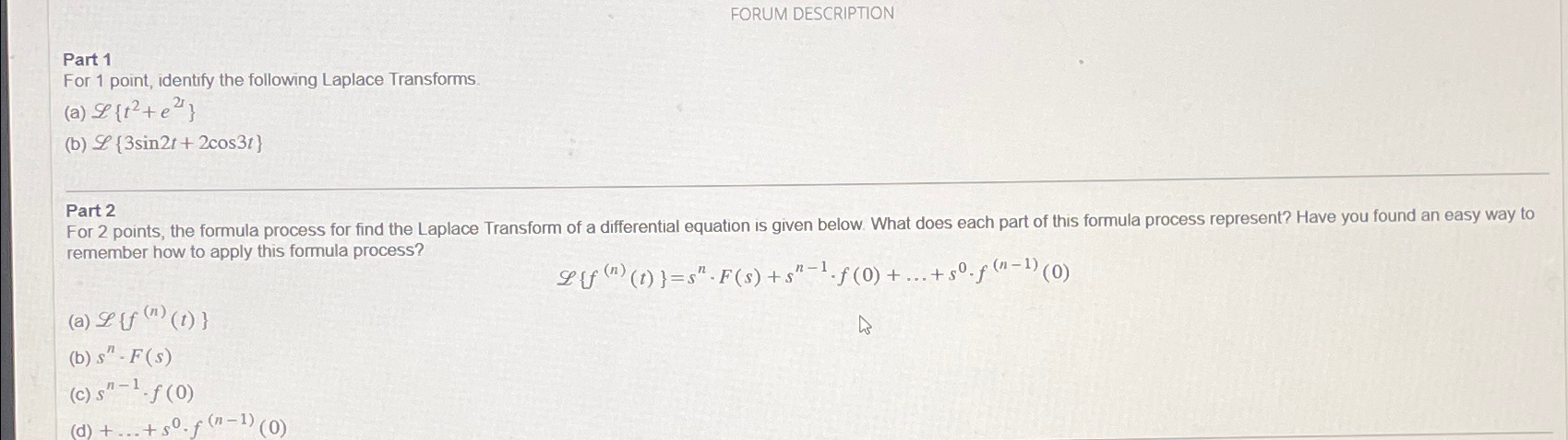 Solved Part 1For 1 ﻿point, identify the following Laplace | Chegg.com