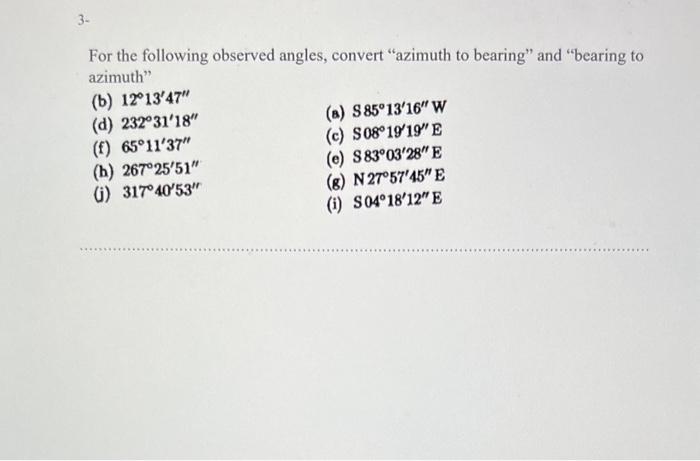 Solved For the following observed angles, convert "azimuth | Chegg.com