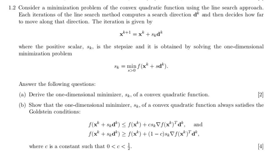 Solved 1.2 Consider a minimization problem of the convex | Chegg.com