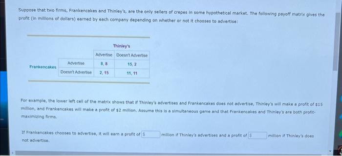 Solved Suppose that two firms. Frankencakes and Thinley's, | Chegg.com