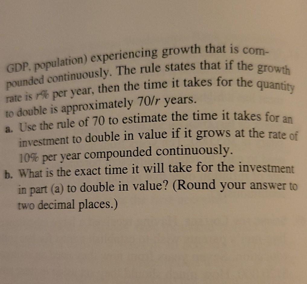 Solved 90. RULE OF 70 The rule of 70 is a rule of thumb for | Chegg.com