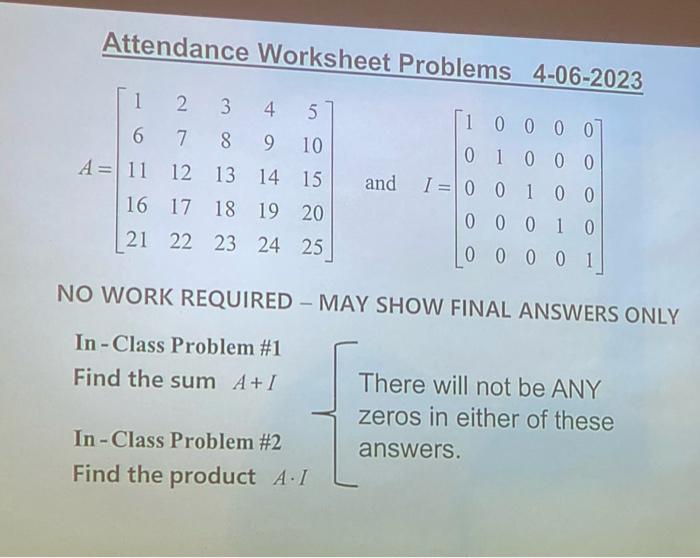 Solved Attendance Worksheet Problems 4-06-2023 | Chegg.com