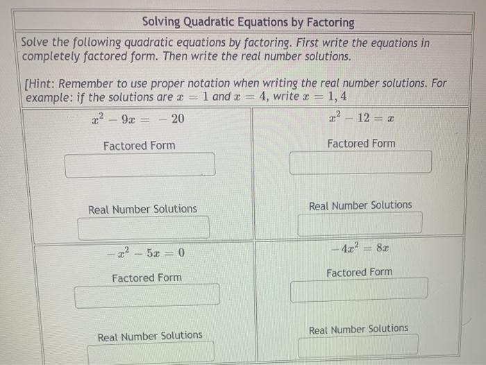 Solved Solving Quadratic Equations by Factoring Solve the | Chegg.com