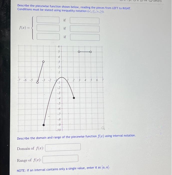 Solved Describe the piecewise function shown below, reading | Chegg.com