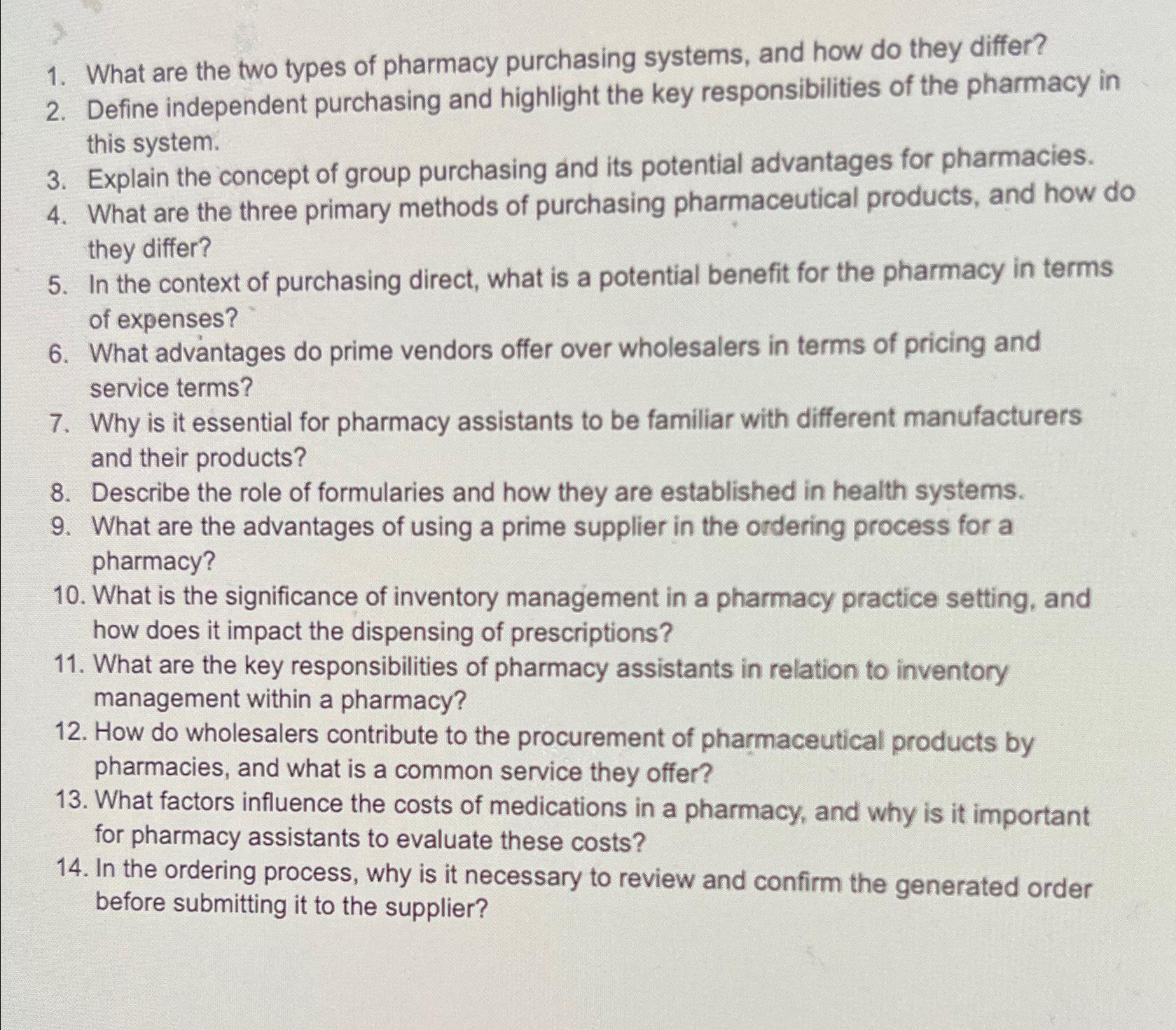 Solved What are the two types of pharmacy purchasing | Chegg.com
