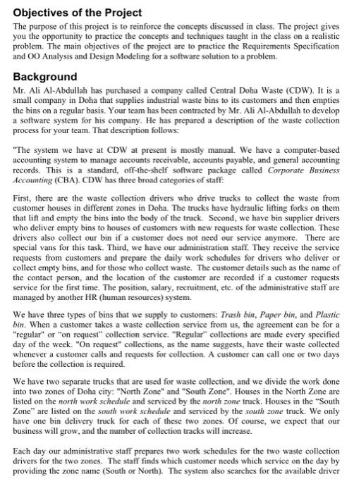 Solved Objectives of the Project The purpose of this project | Chegg.com