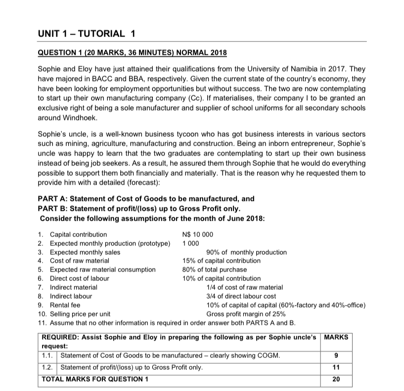 Solved UNIT 1 - ﻿TUTORIAL 1QUESTION 1 (20 ﻿MARKS, 36 | Chegg.com