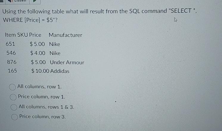 Using the following table what will result from the | Chegg.com