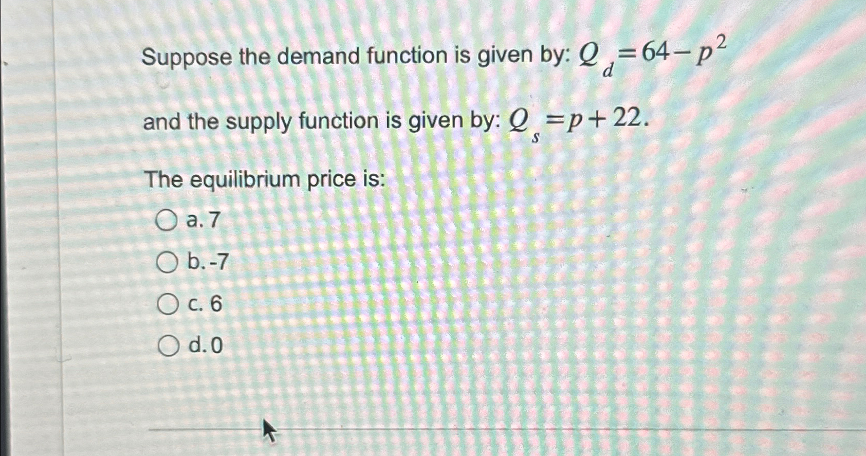 Solved Suppose the demand function is given by: Qd=64-p2 | Chegg.com