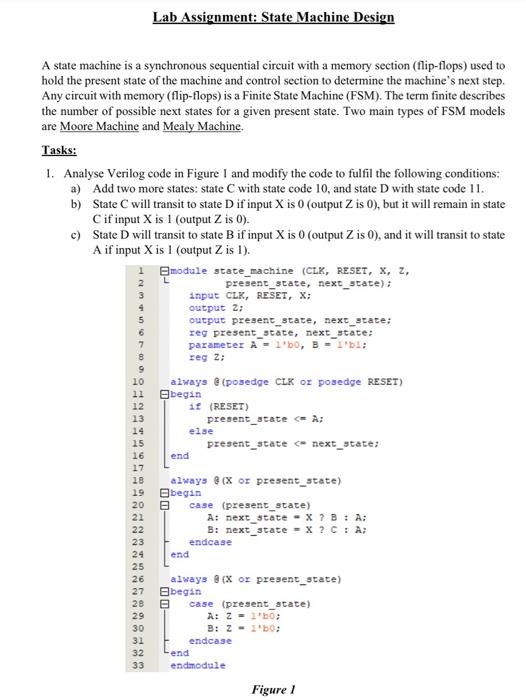 Solved Lab Assignment: State Machine Design A state machine | Chegg.com