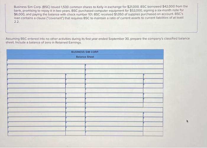 Solved Business Sim Corp. (BSC) issued 1,500 common shares | Chegg.com