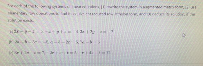 Solved For each of the following systems of linear | Chegg.com