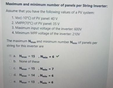 Solved Q1Maximum and minimum number of panels per String | Chegg.com