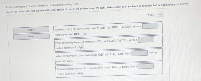 Solved In the following pairs of solids, which one has the | Chegg.com
