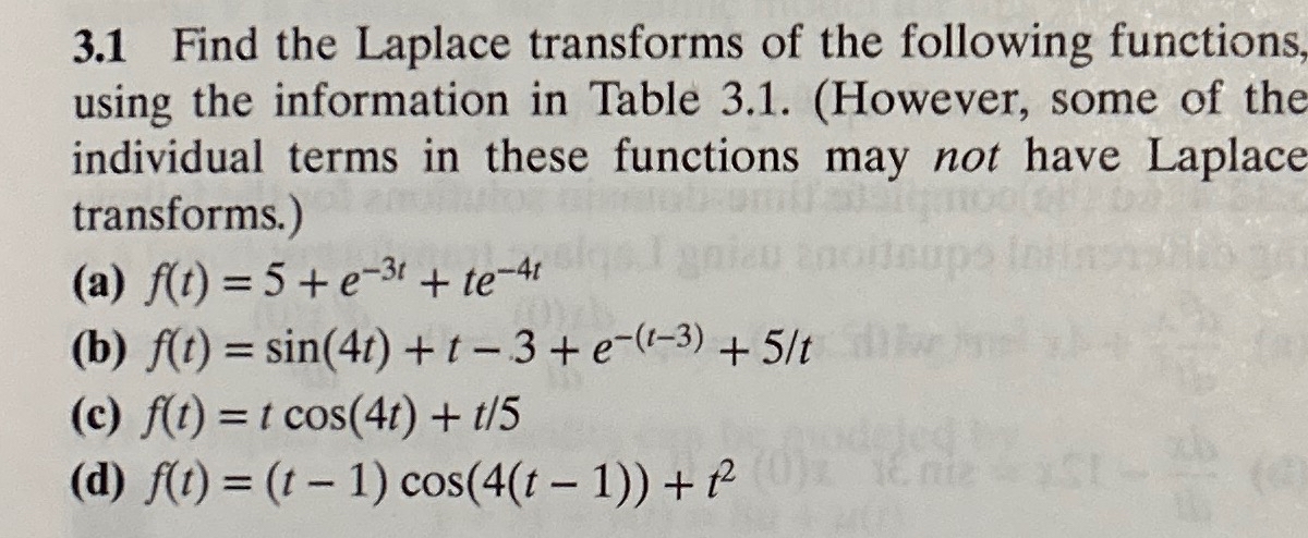 Solved 3.1 ﻿Find the Laplace transforms of the following | Chegg.com