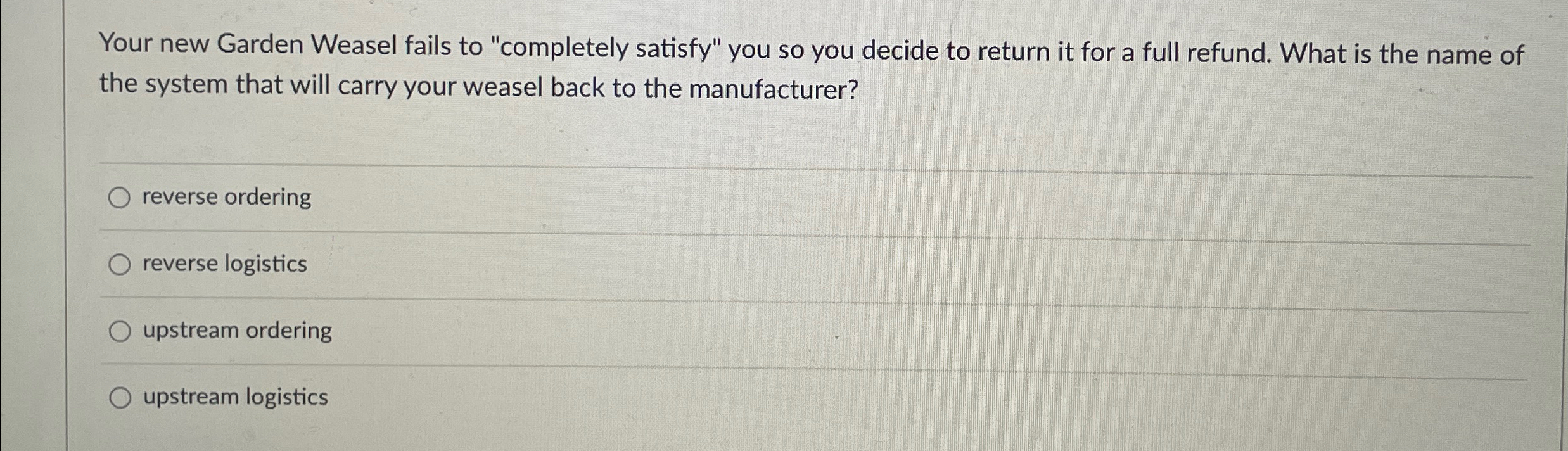 Solved Your new Garden Weasel fails to "completely satisfy" | Chegg.com