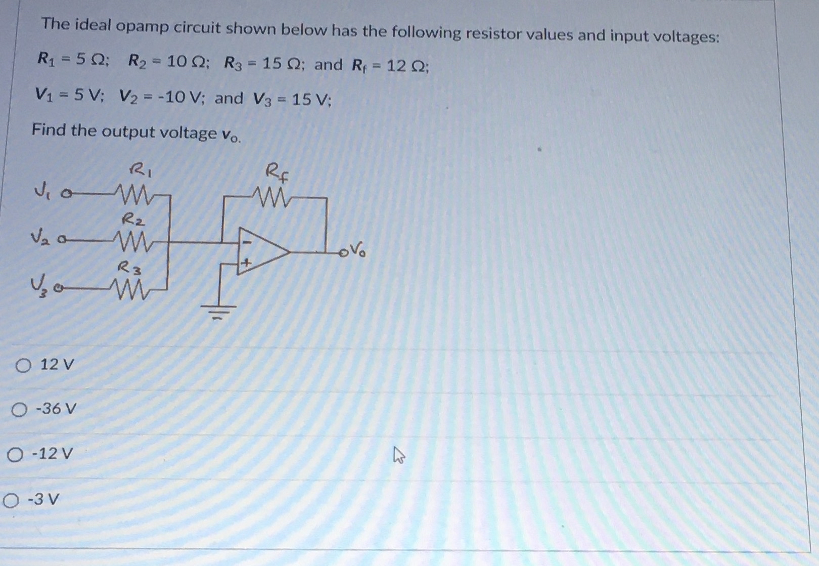Solved The ideal opamp circuit shown below has the following | Chegg.com