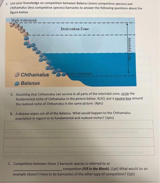 Solved 5. Use your knowledge on competition between Balanus | Chegg.com