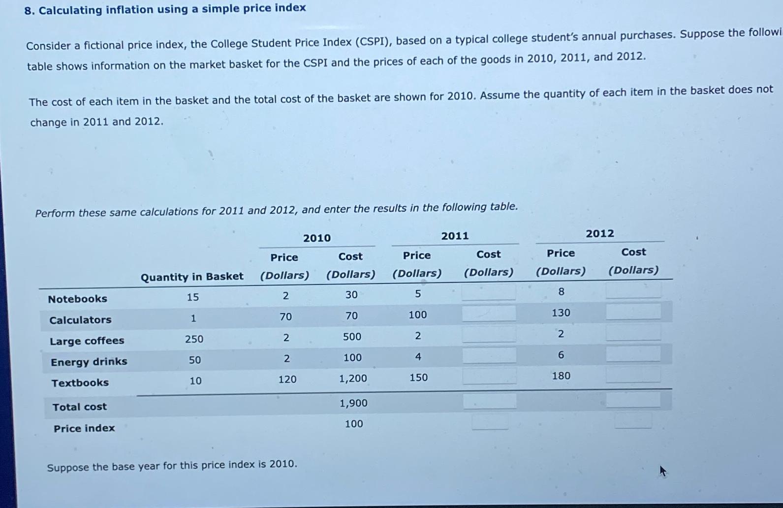 Solved Calculating inflation using a simple price | Chegg.com