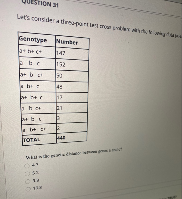 Solved QUESTION 31 Let's consider a three-point test cross | Chegg.com