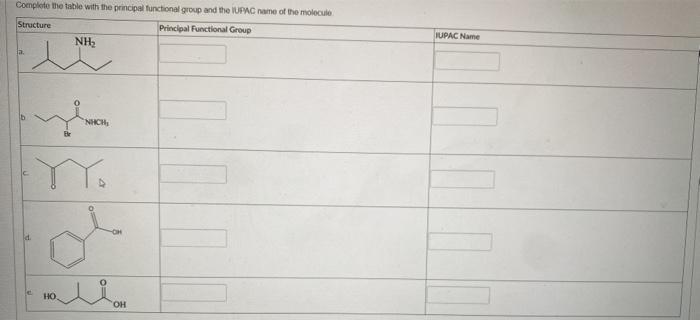 Solved Complete the table with the principal functional | Chegg.com