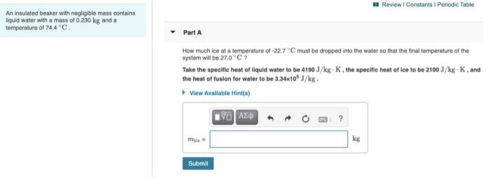 Solved Review. Constants 1 Periodic Table An insulated | Chegg.com