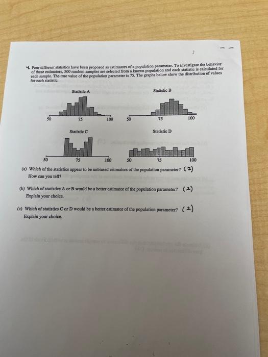 Solved 4. Four different statistics have been proposed as | Chegg.com