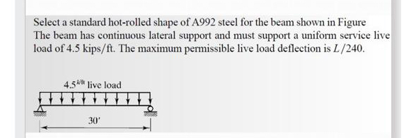 Solved Select a standard hot-rolled shape of A992 ﻿steel for | Chegg.com