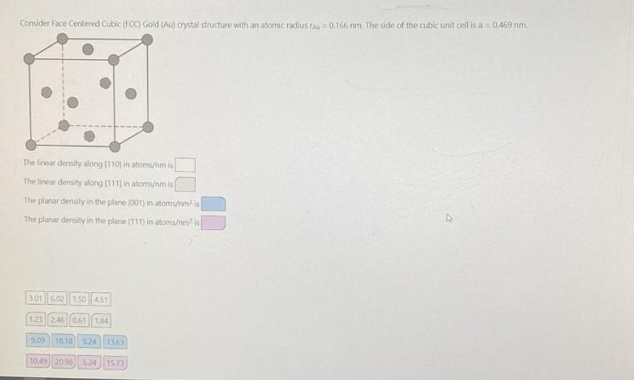 Solved Consider Face Centered Cubic (FCO) Gold (Au) crystal | Chegg.com
