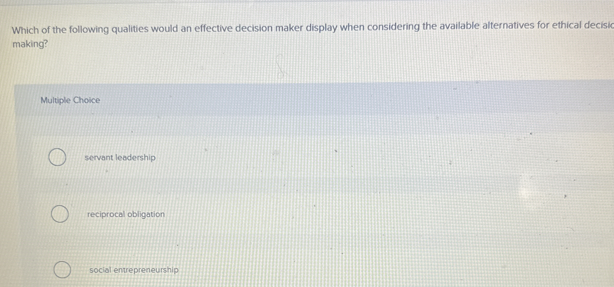 Solved Which of the following qualities would an effective | Chegg.com